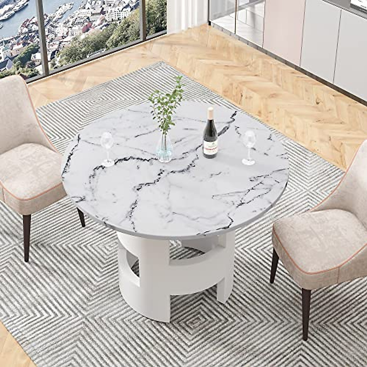 42.12" Modern Round Dining Table with Printed White Marble Table Top for Dining Room, Kitchen, Living Room
