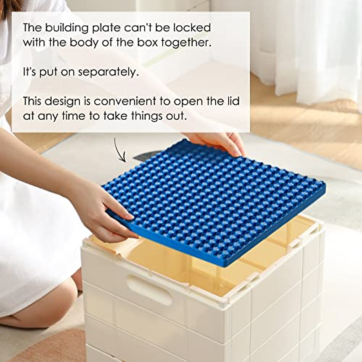 SHIMOYAMA Folding Duplo Storage Box, 2 Pack, 25L Storage Bin with Building Lid, 26 Qt. Collapsible Organizer for Duplo Blocks, Green and Blue