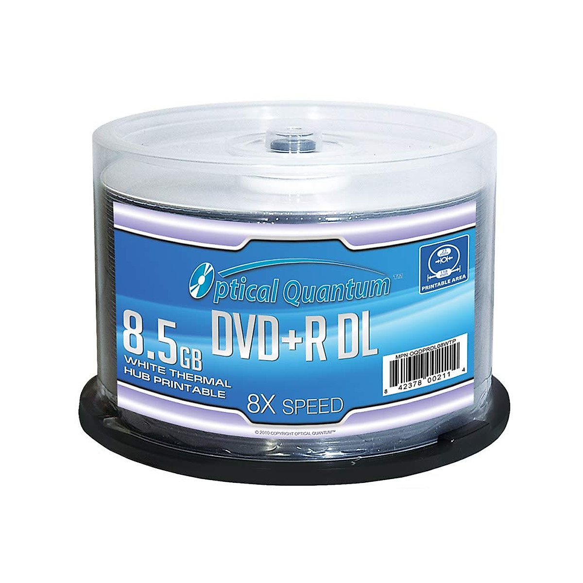 Optical Quantum 8X 8.5GB DVD+R Double Layer Blank Disc White Thermal Hub Printable, 50 pcs