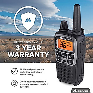 Midland - X-TALKER T77VP5, 36 Channel FRS Two-Way Radio - Up to 38 Mile Range Walkie Talkie, 121 Privacy Codes, and NOAA Weather Scan + Alert (Includes a Carrying Case and Headsets) (Black/Silver)