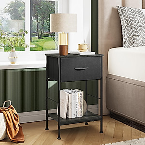 WLIVE Black Nightstand, Bedside Table with Fabric Storage Drawer, Open Wood Shelf, Bed Side Table, Night Stand for Bedroom Furniture, End Table for Living Room, Dorm, Entryway, 25.03" Height