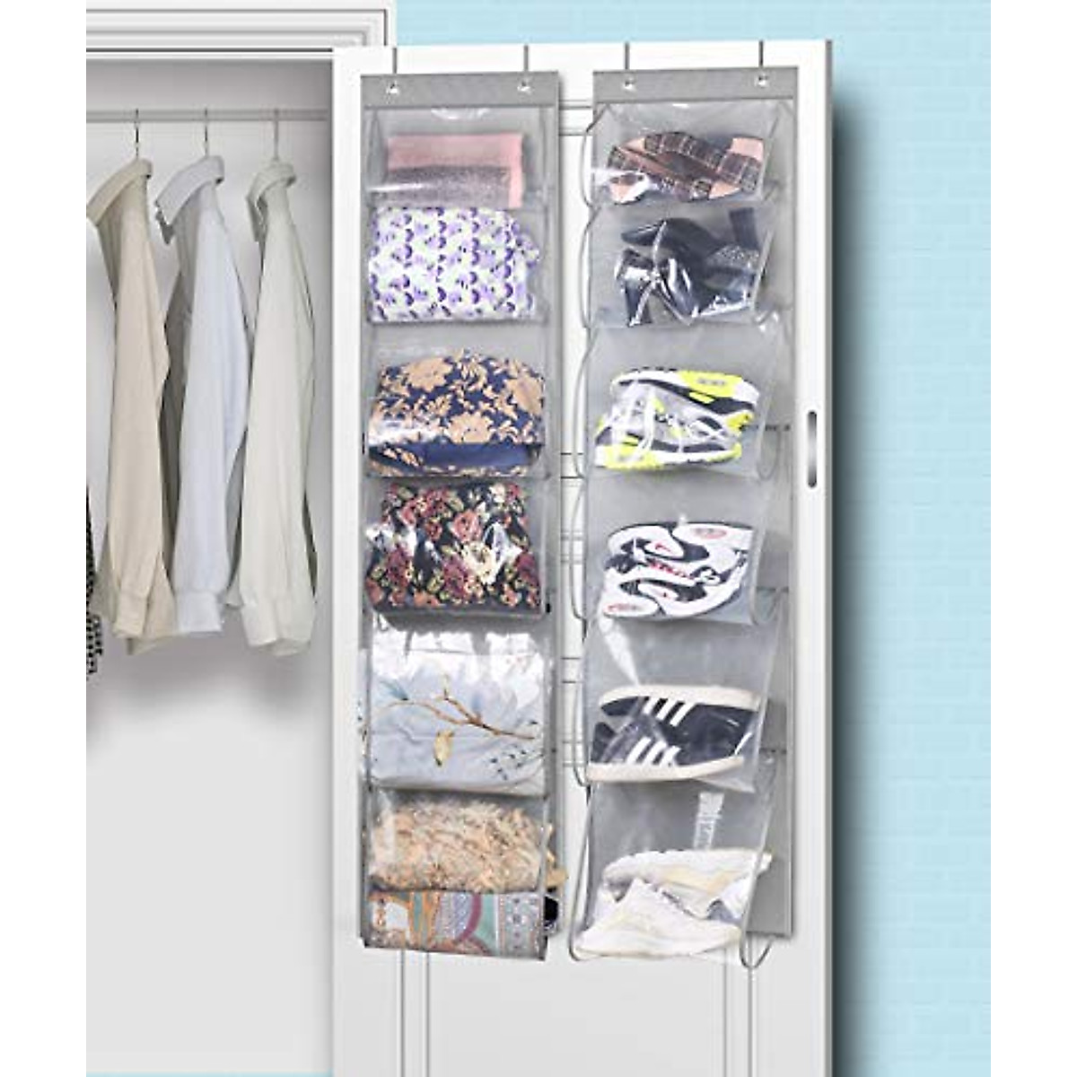 KIMBORA Handbag Organizer Storage Purse Bag Hanger with 6 Easy Access Deep Pockets 2 Packs for Closet Wall, Gray