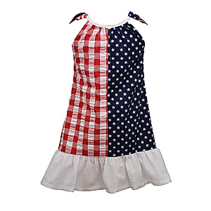 Bonnie Jean Girl's 4th of July Dress - Patriotic Stars and Stripes Flag Dress for Baby Toddler and Little Girls, 3-6 Months