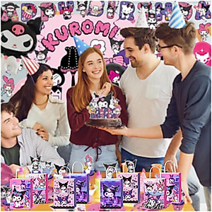 Tuklye 12pcs Kuromi Party Favor Gift Bags with Handles for Kids Birthday Party Supplies Decorations