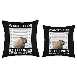 Capybara Mugshot Wanted For 93 Felonies Funny Capybara Mugshot Wanted for 93 Felonies Across The Country Throw Pillow, 16x16, Multicolor