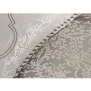 Chezmoi Collection Noelle 7-Piece Cal King Bedding Set Silver Gray Brown Floral Medallion Jacquard Comforter Set, California King Size