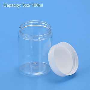 uxcell Round Plastic Jars with White Screw Top Lid, 3oz/ 100ml Wide-mouth Clear Empty Containers for Storage, Organizing 6Pcs
