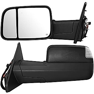 Aintier Towing Mirrors Compatible with 2019-2022 For Dodge Ram 1500 Truck Tow Mirrors Power Heated Turn Signal Light Puddle Light Parallel Auxiliary Light Temp Sensor Black Pair Mirrors