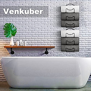 Venkuber Towel Rack Wall Mounted Set of 2 Metal Bath Towels Holder Washcloth Bathrobe Storage Organizer for Bathroom - Black