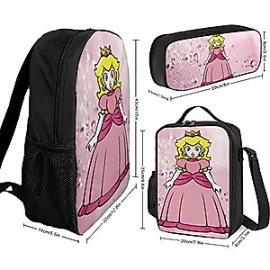 Girls Princess Peach Backpack And Lunch Bag Set Backpack Shoulder Bag Pencil Case Sparkling.