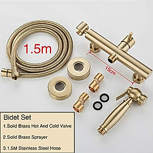 MINJING Toilet Bidet Faucet Gold, Solid Brass Wall Mount Handheld Bathroom Bidet Sprayer, Warm Cold and Hot Mixer Faucet, Single Handle Shattaf Spray Faucet