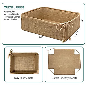 Decorative Basket Rectangular Burlap Fabric Storage Bin Collapsible Organizer for Home, Decor and Gifts (Large 14 x 9.75 x 4 inches)