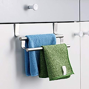 DOITOOL Towel Racks, Bathroom Double Towel Bar Stainless Steel Over The Door Towel Bar Brushed Towel Hanger Over Cabinet Kitchen Dish Towel Bar Rack