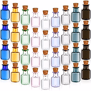Sumind 36 Pcs Mini Potion Bottles with Cork 2 ml Mini Glass Color Bottles Rectangle Cute Bottles Tiny Jars Small Glass Vials with Corks for Party Wedding DIY Decoration, Mix 9 Colors