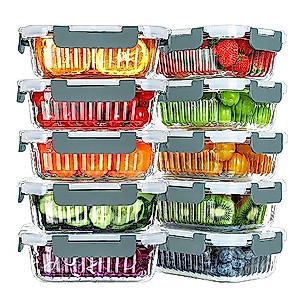 KOMUEE 10 Packs 22 oz Glass Meal Prep Containers, Glass Food Storage Containers with Lids, Airtight Glass Lunch Containers, BPA Free, Microwave, Oven, Freezer and Dishwasher Friendly, Gray
