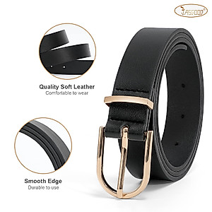 JASGOOD 3 Pack Women’s Leather Belts for Jeans Pants Fashion Ladies Belt with Gold Buckle A-Black+Brown+Beige，Fit Waist Size 33"-37"