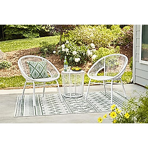 Signature Design by Ashley Mandarin Cape Casual All-weather Resin Wicker Outdoor Chairs with Table Set, Set of 3, White