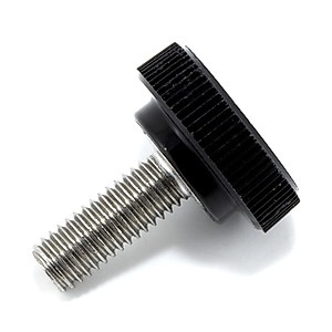 #10-32 x 1/2" Thumb Screw Stainless Steel - Black Knurled Round Plastic Knob - Fine Thread Thumbscrew - Length: 0.500" - Proudly Built in USA - Package of (4)