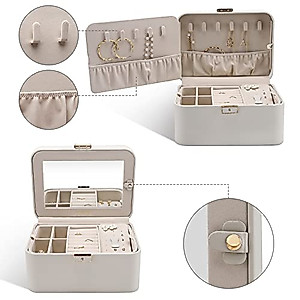 KAMIER Jewelry Box, 2 Layers PU Leather Jewelry Organizer Box, Large Capacity, Double Lock and Large Mirror, Hidden Necklace Hooks, Removable Dividers, Gift Box Packaging, Grey