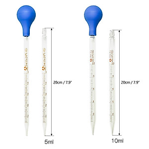 6 Pieces Glass Pipette 3 x 5ml + 3 x 10ml Glass Graduated Pipette Droppers Lab Pipette Transfer for Liquid Essential Oil with 6 Rubber Caps