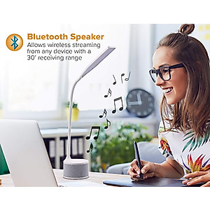 Bostitch LED Dimmable Desk Lamp with Bluetooth Speaker & USB Port, Energy Efficient, 5.5W, Natural Daylight, White (VLED1817WHITE-BOS)