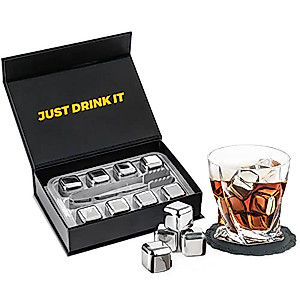 Wine Chillers Metal Ice Cube - 8 PCS Stainless Steel Whiskey Stones, Reusable Whiskey Rocks Beverage Chilling Stones for Scotch and Bourbon, Drinking Gifts Set for Men Dad Husband