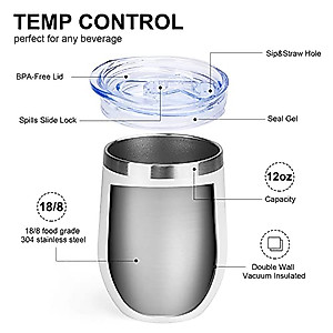 MEZMUT 12 Oz Insulated Wine Tumbler with Lid Double Wall Vacuum Stainless Steel Wine Glass Coffee Mug Insulated Tumbler Cup for Champaign, Cocktail, Beer (White, 1 Pack)