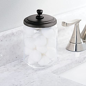 mDesign Small Modern Apothecary Storage Organizer Canister Jars - Glass Containers for Bathroom, Organization Holder for Vanity, Counter, Makeup Table, Hyde Collection, 3 Pack, Clear/Black