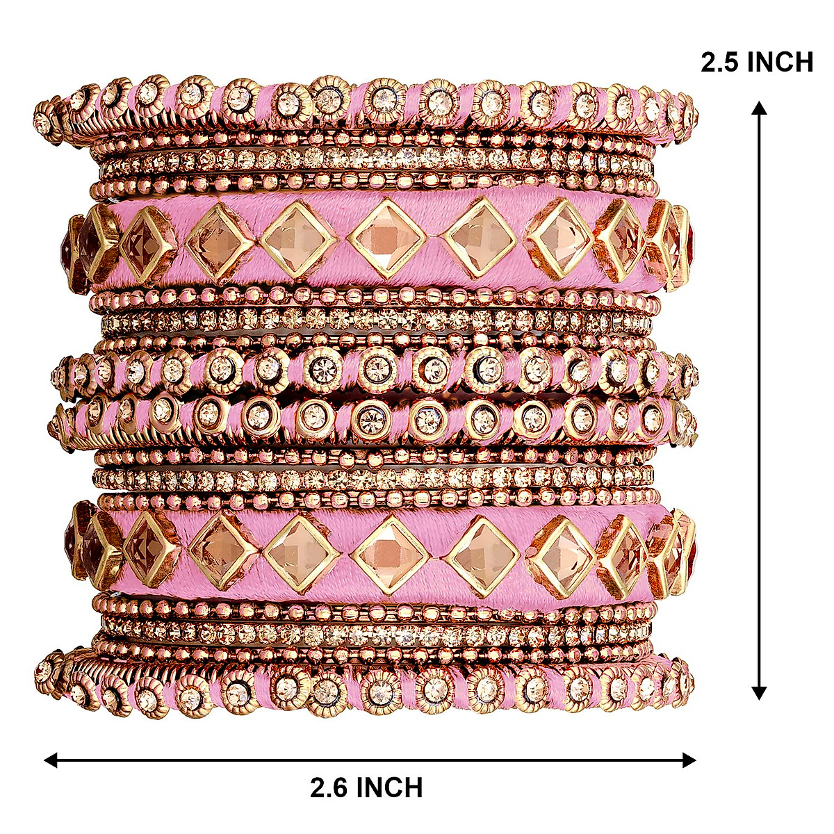 Aheli Pink Silk Thread Kundan Chuda Chura Bangle Set For Women and Girls (Size - 2.6)