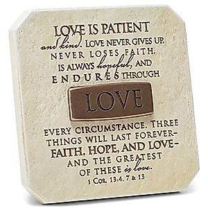 Lighthouse Christian Products Love Endures Sandstone 3.75 x 3.75 Cast Stone Bronze Title Bar Plaque