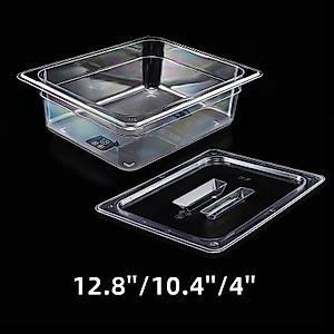 3 Pack Plastic Food Pans with Lids, 1/2 Size 4'' Deep,Polycarbonate, Clear，Food Pan Polycarbonate Square Food Storage Containers with Lids for Kitchen Restaurant Food Prep (3-1/2) (3-1/2)
