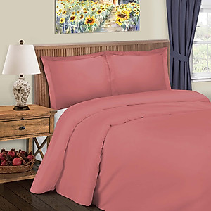 Superior Cotton Blend Duvet Cover Set, Solid Design, 1 Duvet Cover with Button Closure, 2 Pillow Shams, Soft Plush Bedding Basics, Sateen Weave, King/California King, Blush