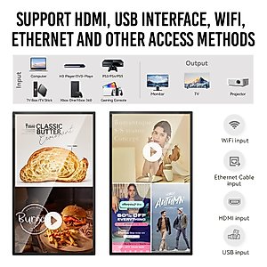 SIOXCFZ 21.5" Smart Calendar Digital Wall Touch Screen 1080P LCD Digital Signage Display-Automatic Playback,Intelligent Split Screen,Timer Switch,CM S Publishing, USB/WiFi Port Player