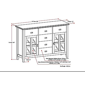 SIMPLIHOME Artisan Solid Pine Wood 54 inch Contemporary Sideboard Buffet Credenza in Russet Brown features 2 Doors, 6 Drawers and 2 Cabinets with Large storage spaces