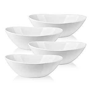 LIFVER 9" Serving Bowls, Porcelain Large Serving Dishes, 36 Ounce for Salads, Side Dishes, Pasta, Oval Shape, Microwave & Dishwasher Safe, Good Size for Dinner Parties, Set of 4, White