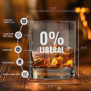 Patriots Cave 0% Liberal | Republican Trump Glass | 11 oz Bourbon Whiskey Rock Glass | Old Fashioned Whiskey Tasting Glasses For Men | Retirement Gifts For Men | Made In USA