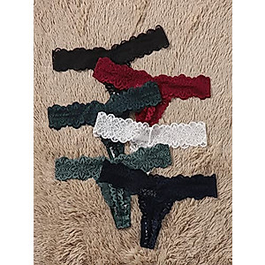 SOLY HUX Women's 6 Piece Floral Lace Scalloped Trim Thongs Underwear Panties Sexy Panty Multicoloured S