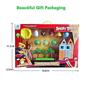 ROLOSO Newly Licensed Angry Birds Toys Playsets Build N’ Launch Construction Brick Assembly Building Blocks Sets Pig City Strike 2 Takedown Space Planet Game Catapult Slingshot Gift Box 20pcs