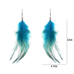 Lureme® Bohemian Style Feathers with Small Feather Tassel Dangle Earrings for Women(02004736) (Blue)