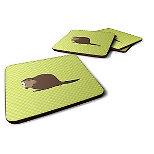 Caroline's Treasures BB7699FC Eurasian Beaver Green Foam Coaster Set of 4 Set of 4 Cup Coasters for Indoor Outdoor, Tabletop Protection, Anti Slip, Mouse pad Material
