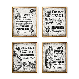Alice Inspirational Saying Quotes Poster Prints Room Decor - Alice in Wonderland Wall Art Decor, Motivational Wall Art for Alice Fans, Self Affirmation Gift for Women Teen Girl Cheshire Cat Mad Hatter
