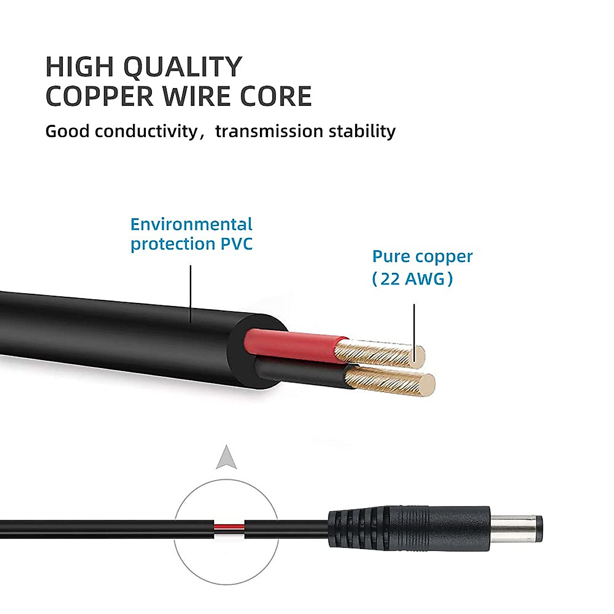 Sqlszt DC Power Adapter Extension Cable 100 feet 12V Power Adapter Extension Cable 2.1mm x 5.5mm Compatible with DC Adapter Cord Fit for CCTV Security Camera Wireless IP Camera Standalone DVR Black