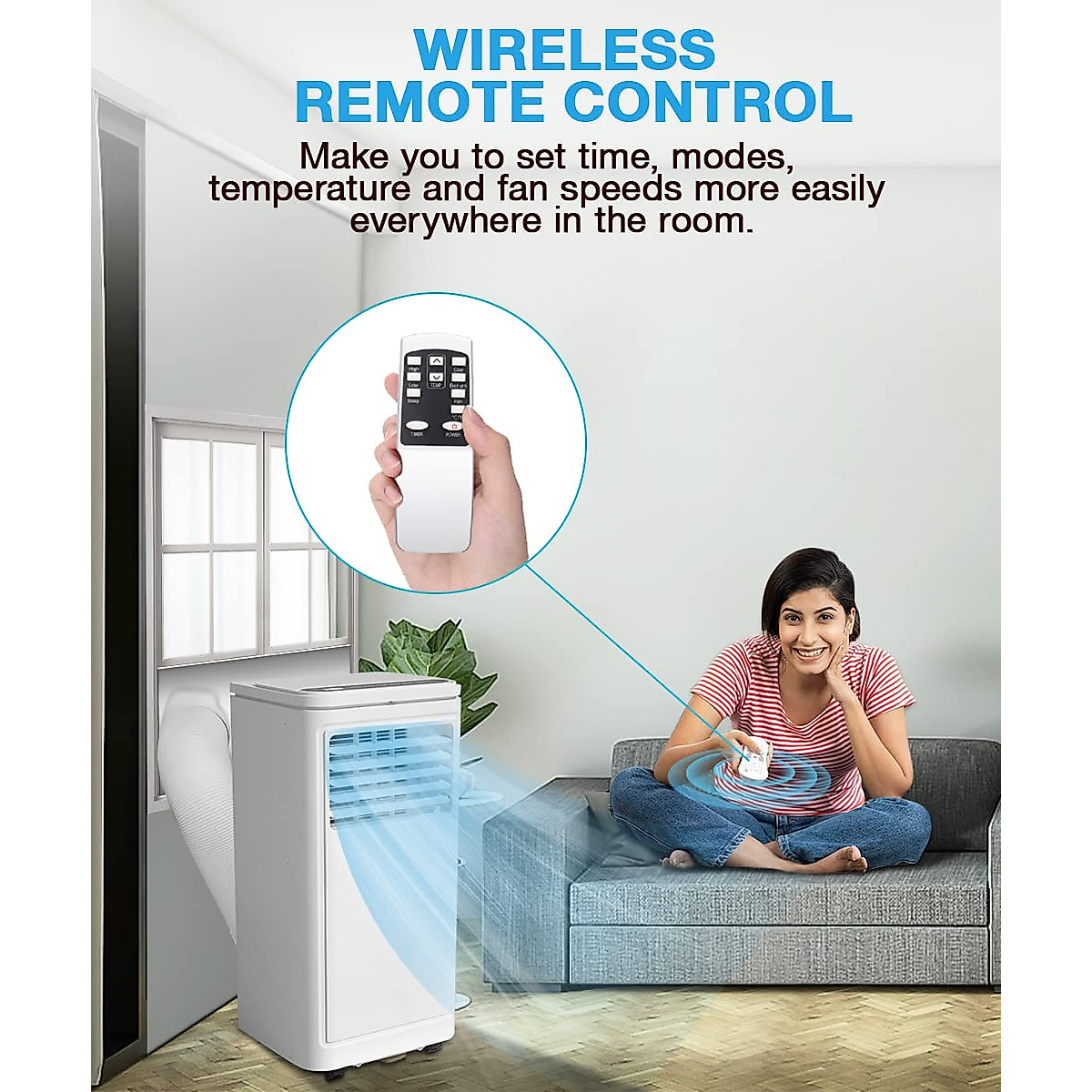 Joy Pebble Portable Air Conditioner, 8000 BTU for Room up to 350 sq. ft, Portable AC with Dehumidifier & Fan, 2 Fan Speeds, 24H Timer, Remote Control, Energy Efficiency