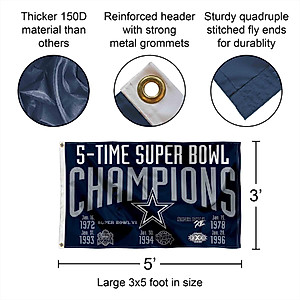 WinCraft Dallas Cowboys 5X and 5 Time Super Bowl Champions Flag Outdoor Indoor 3x5 Foot Banner