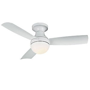 WAC Smart Fans Orb Indoor and Outdoor 3-Blade Flush Mount Ceiling Fan 44in Matte White with 3000K LED Light Kit and Remote Control works with Alexa and iOS or Android App