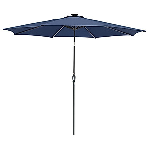 Yescom 9FT 8 Ribs Solar Powered Patio Umbrella with Tilt and Crank Outdoor Market Table Umbrella for Backyard Pool Night Party Event Yard Navy