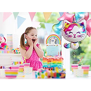OMG Party Factory Caticorn Party Supplies Balloon Decorations | Birthday Decor for Girls Cat Unicorn Theme | Fancy Rainbow Kitty Balloons for Bday or Baby Shower | Mylar Foil Balloon Set for Kids