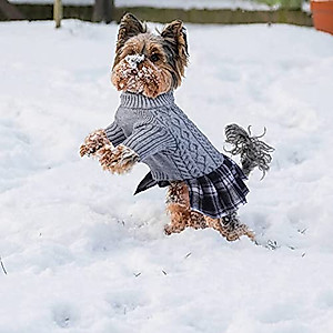 Dog Sweaters Plaid Dress, Puppy Warm Knitwear Dress for Dogs Cats, Cold Weather Doggie Kitten Apparel, Turtleneck Pet Dresses Outfits with Leash Hole for Yorkie Shih Tzu Teddy Bichon Frise Chihuahua
