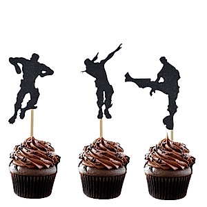 36 Pcs Glitter Black Video Game Cupcake Toppers Dance Cupcake toppers for Gaming Themed Birthday Cake Decoration Party Supplies