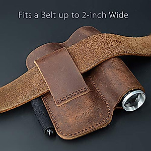 EDC Leather Belt Knife Sheath Organizer for 4.5" Knife, Fit 1.1" Diameter Tactical Flashlight, Belt Tool Pouch, Pocket Slip Pouch, Pen Loop, EDC Holster Essential Carrier, Premium Leather. Chestnut.